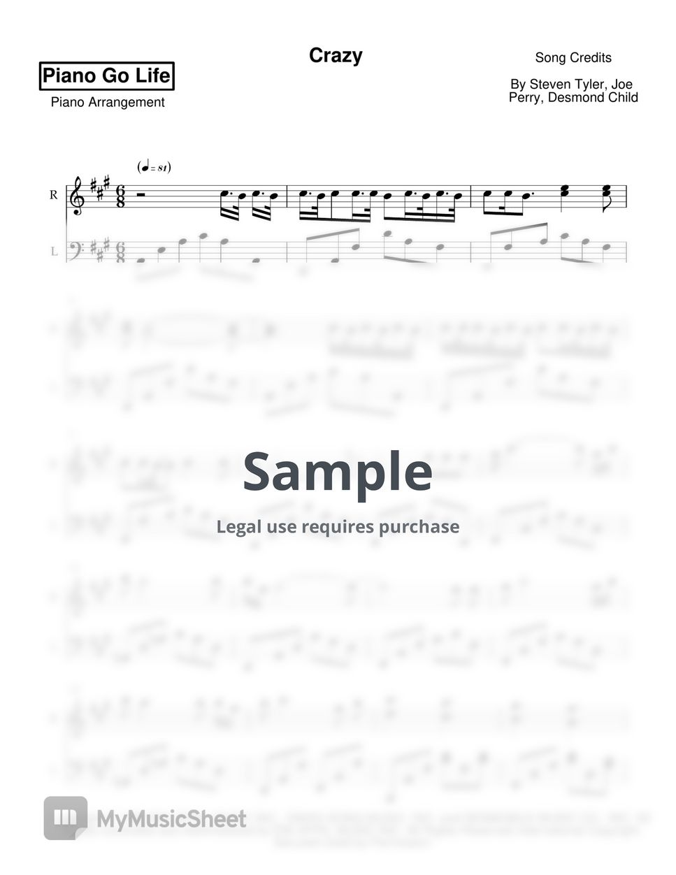 Aerosmith - Crazy 악보 by Piano Go Life