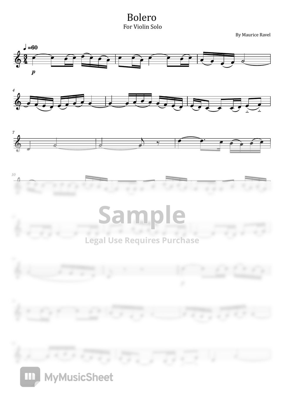 Maurice Ravel - Bolero (For Violin Solo) Sheet Music by poon