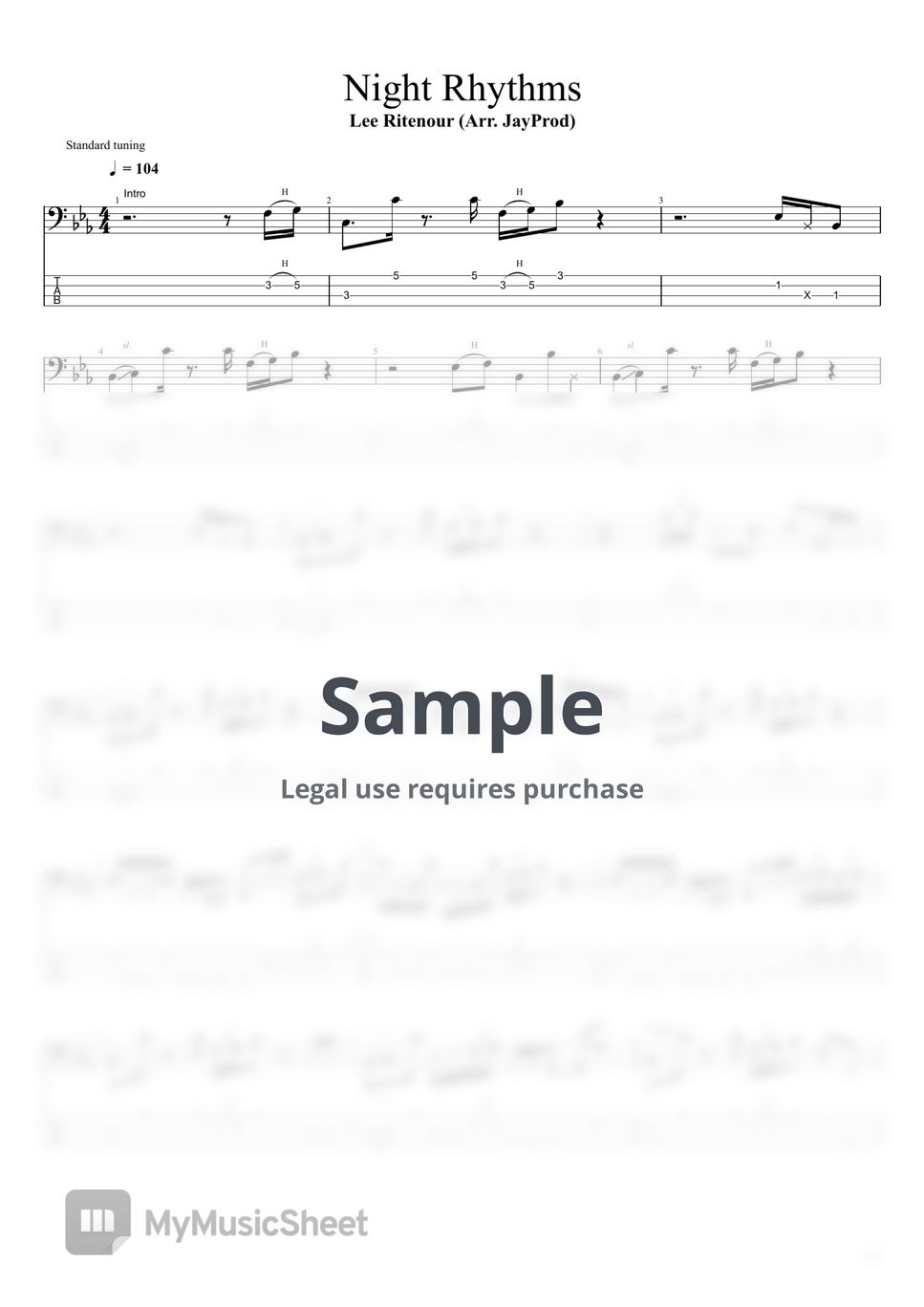 Lee Ritenour - Night Rhythms Live Version (Marcus Miller Bass tab) 악보 ...