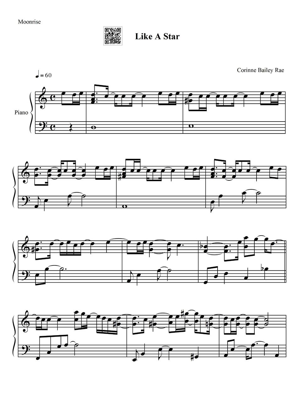 Corinne Bailey Rae - Like A Star Sheet by Moonrise