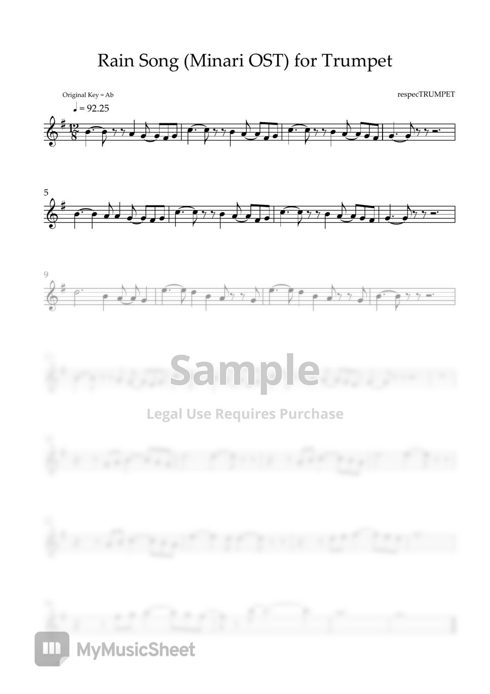 Movie Minari OST - Rain Song for Bb Trumpet (for Trumpet) Hoja by ...