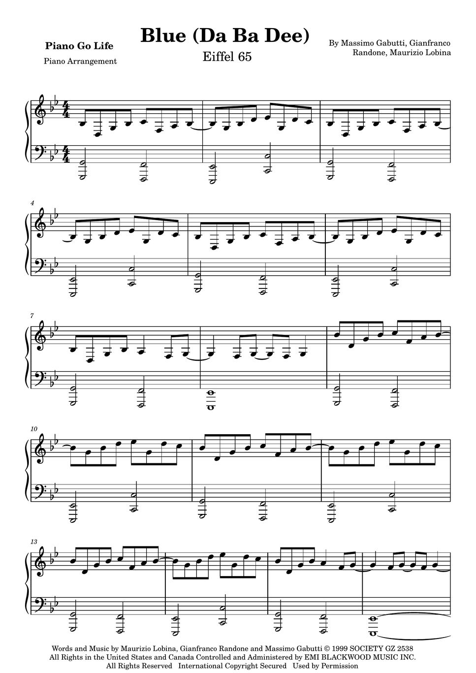 Eiffel 65 - Blue (Da Ba Dee) 楽譜 by Piano Go Life