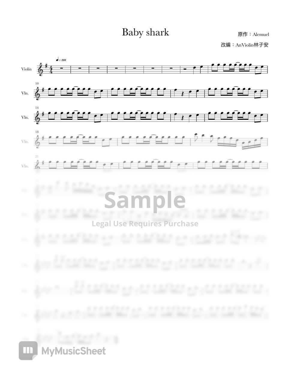 PINKFONG - Baby Shark Sheet Music by 林子安AnViolin