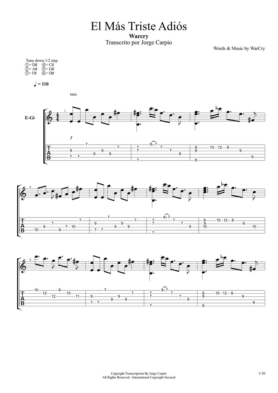 WarCry - El Más Triste Adiós (Arreglo para guitarra electrica) TAB by ...