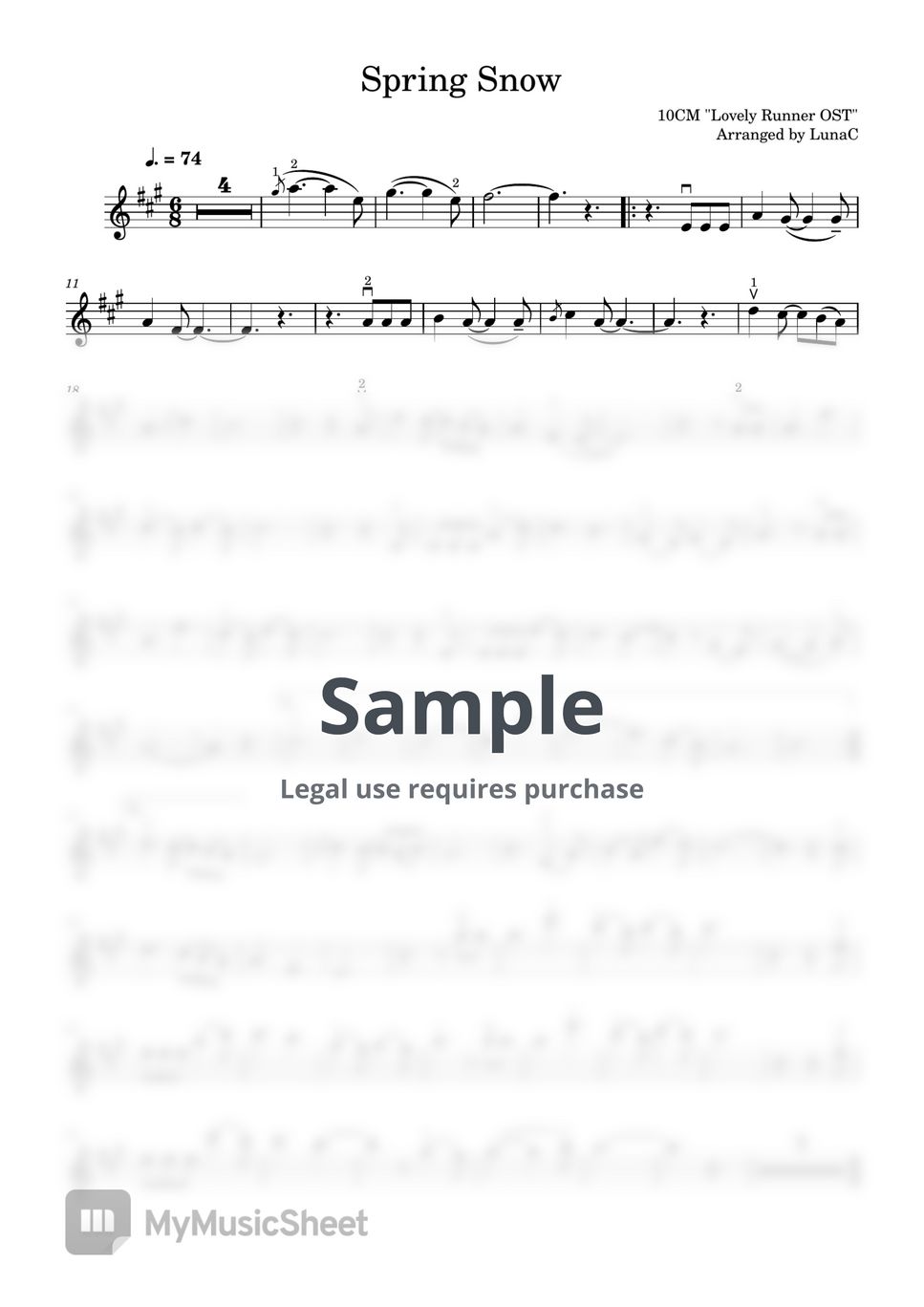 10CM - Spring Snow (Lovely Runner OST) 楽譜 by LunaC