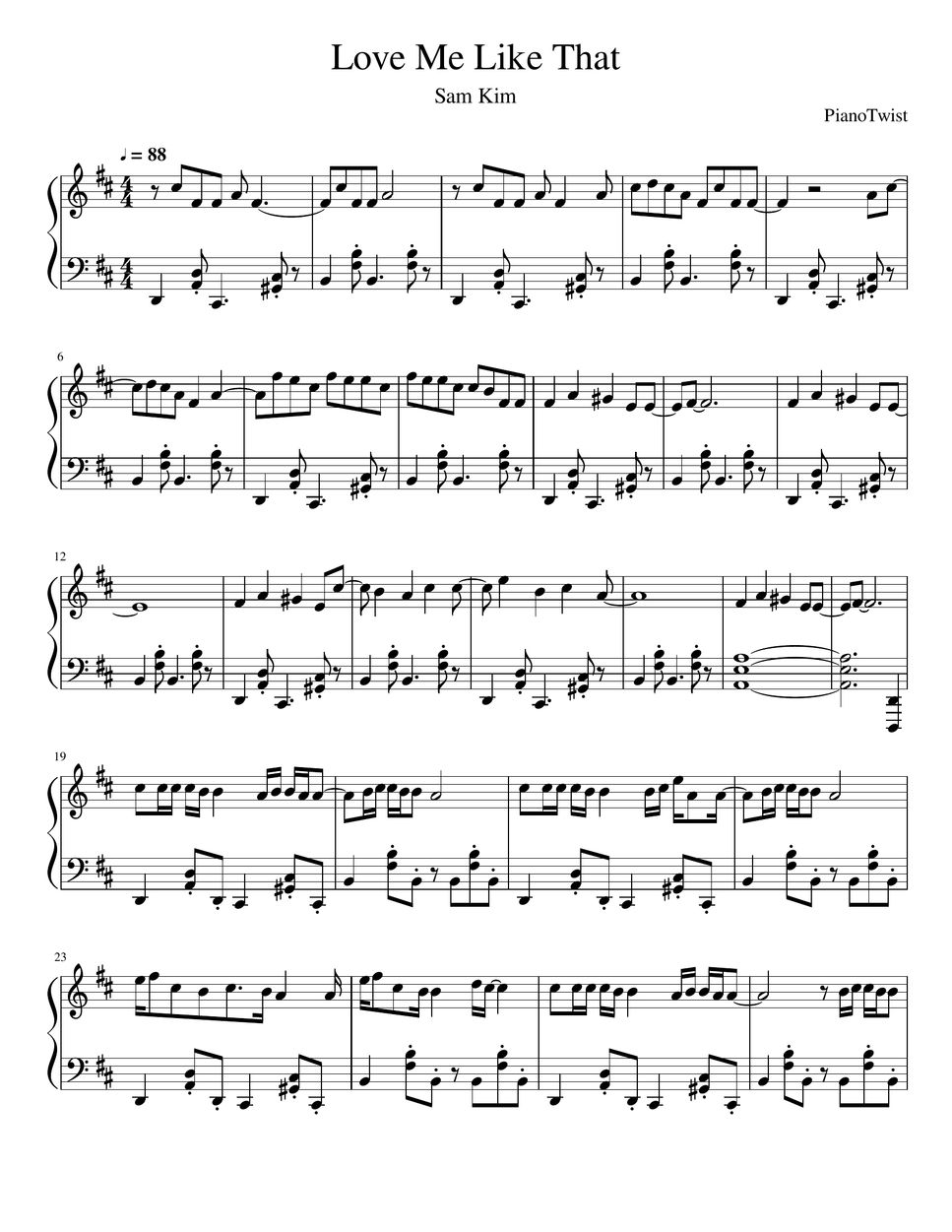 Sam Kim - Love Me Like That (Nevertheless OST Part 6) Sheets by Piano Twist