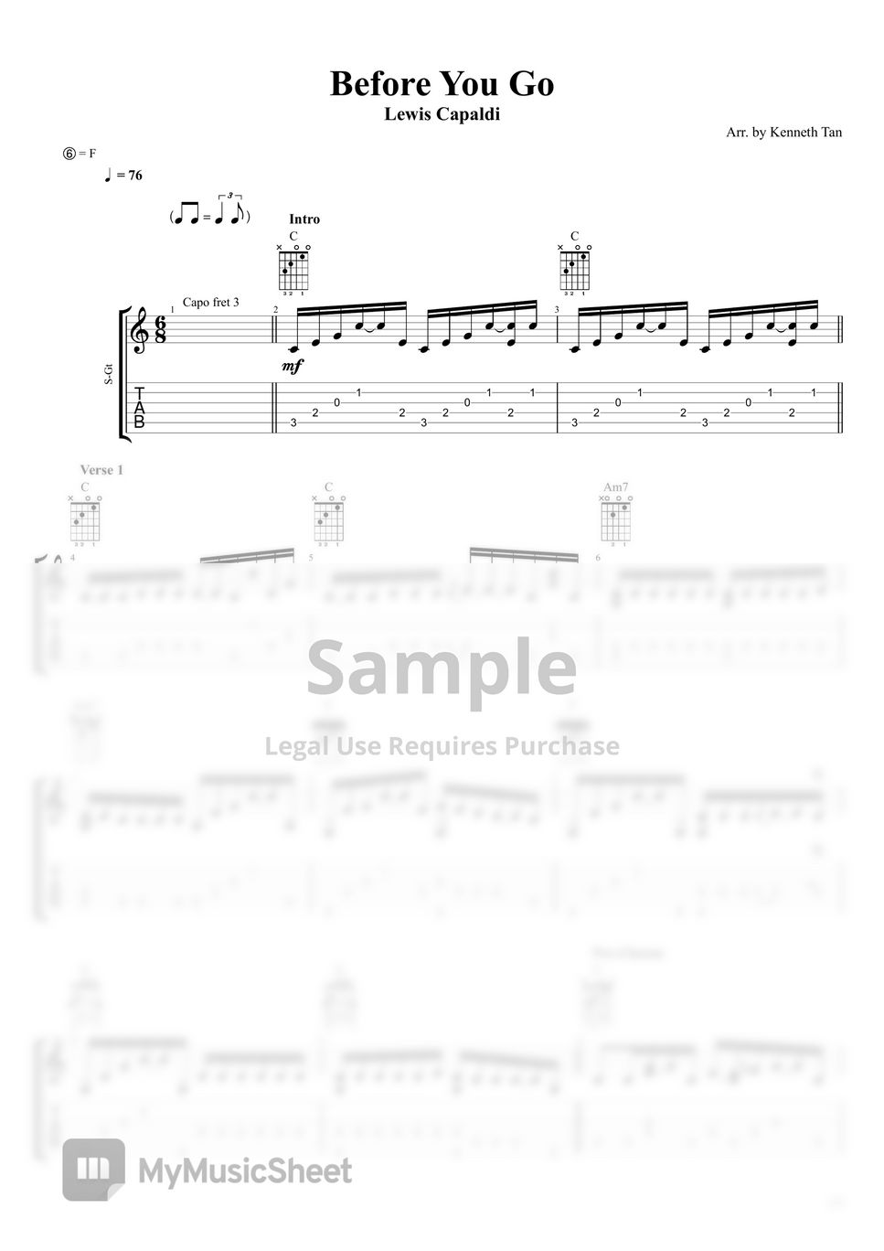 Lewis Capaldi | Fingerstyle Guitar - Before You Go Sheet Music by ...