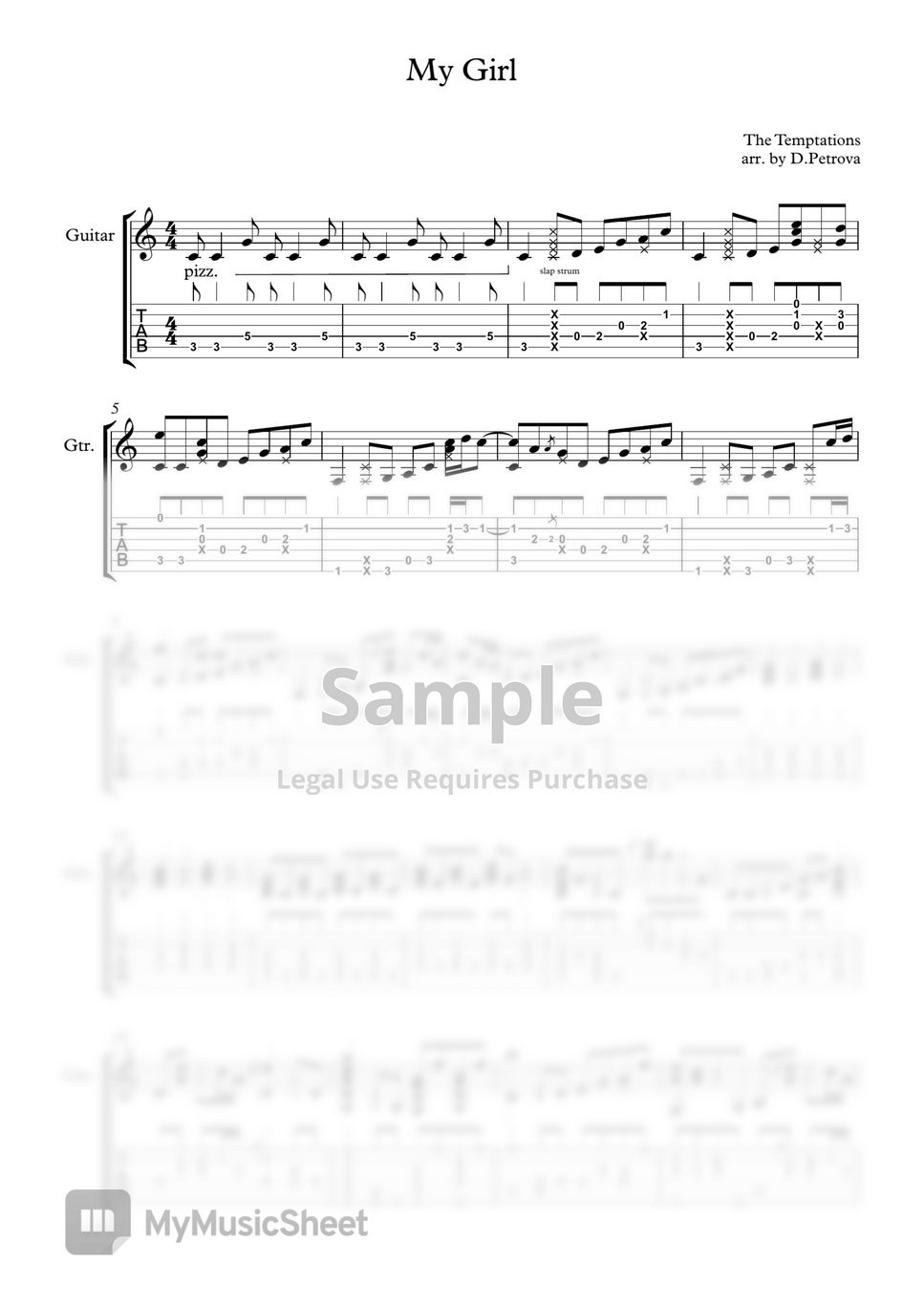 The Temptations - My Girl (Fingerstyle Guitar Arrangement, Standard Tuning, No Capo) Sheet Music ...