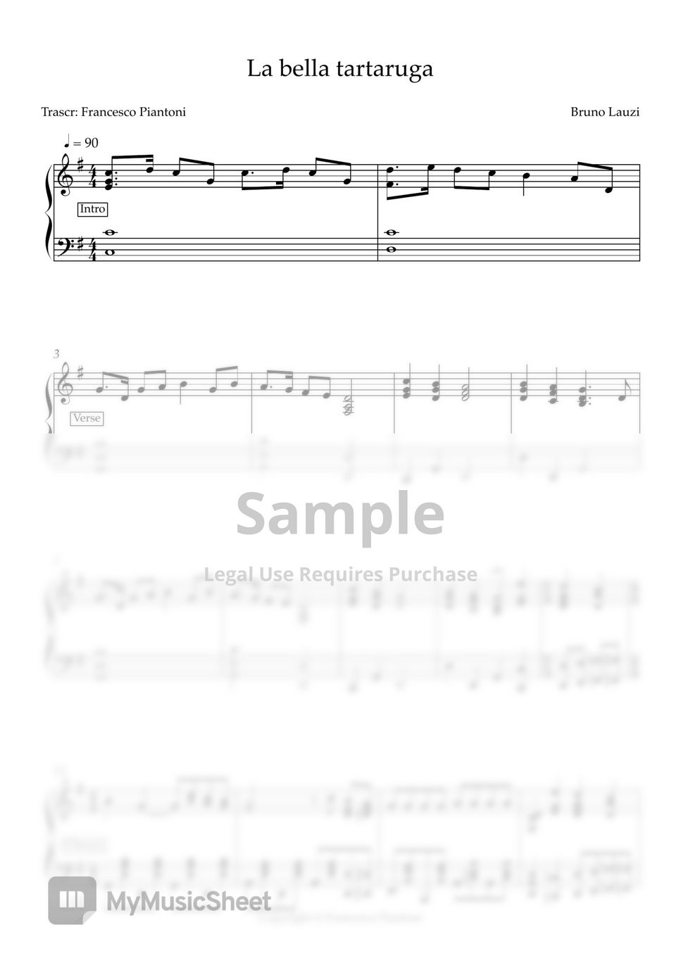 Bruno Lauzi - La bella tartaruga (spartito pianoforte con melodia ...