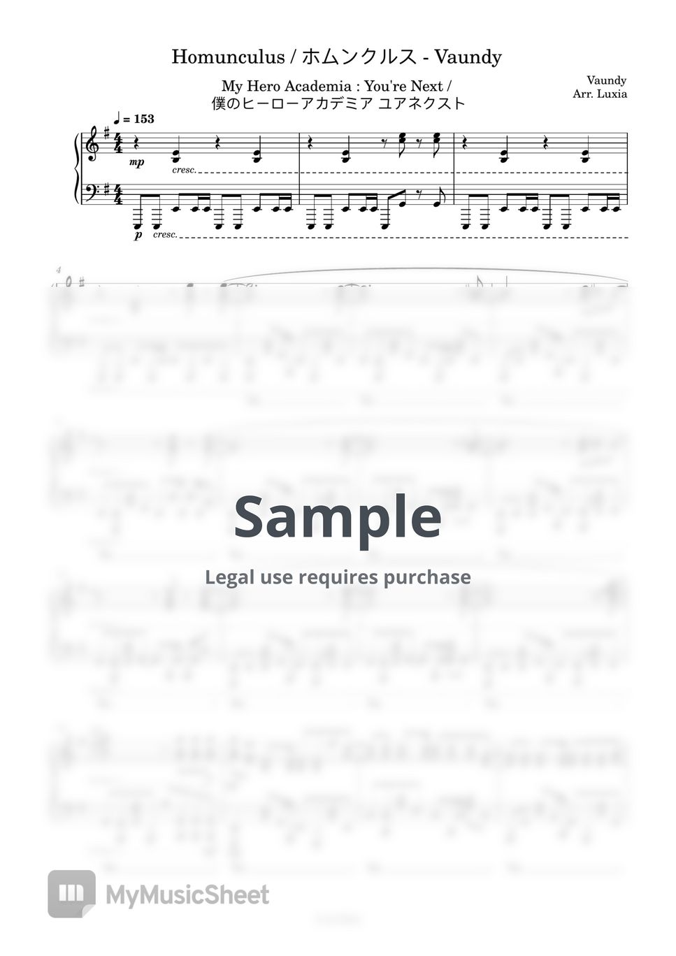 Vaundy - Homunculus (My Hero Academia : You're Next) Lembar Musik by Luxia