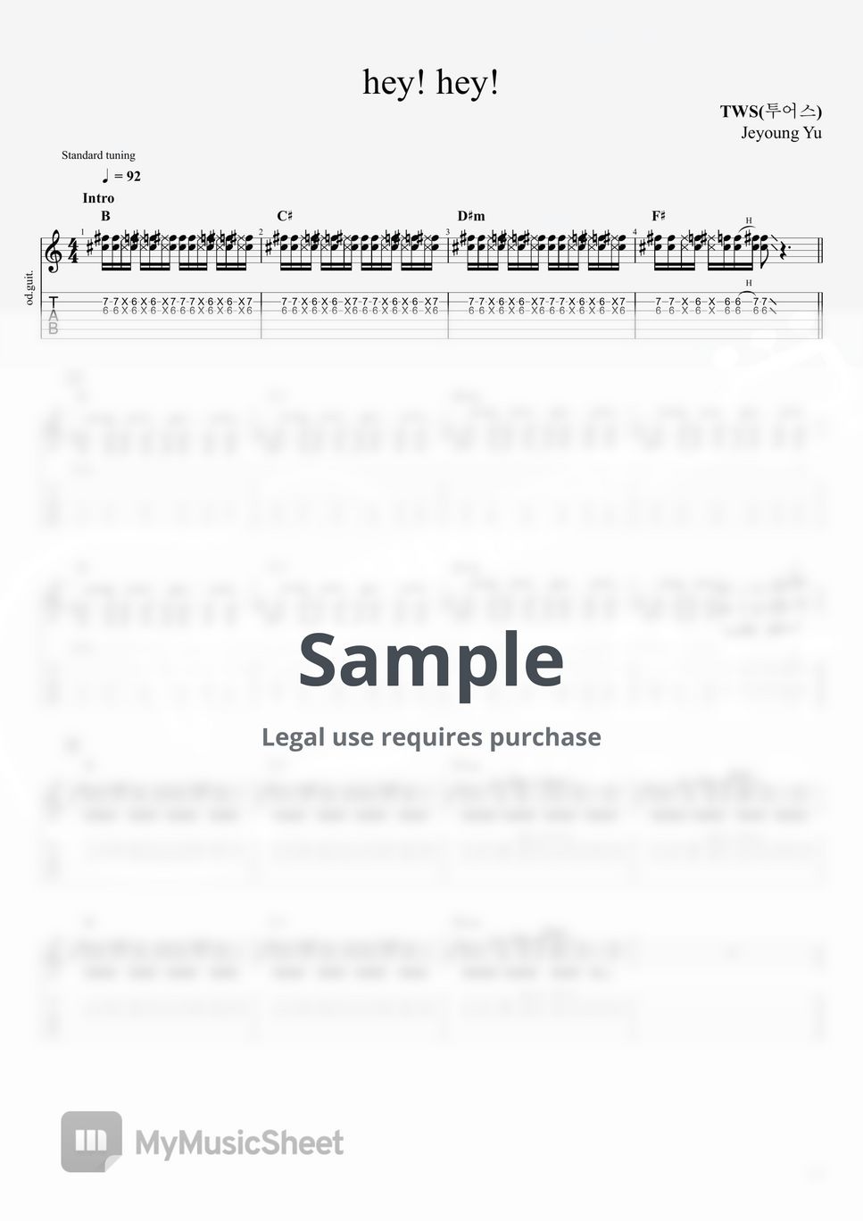 TWS(투어스) - (Full ver)hey! hey! (guitar cover) TAB+1 Staff by jeyoung yu