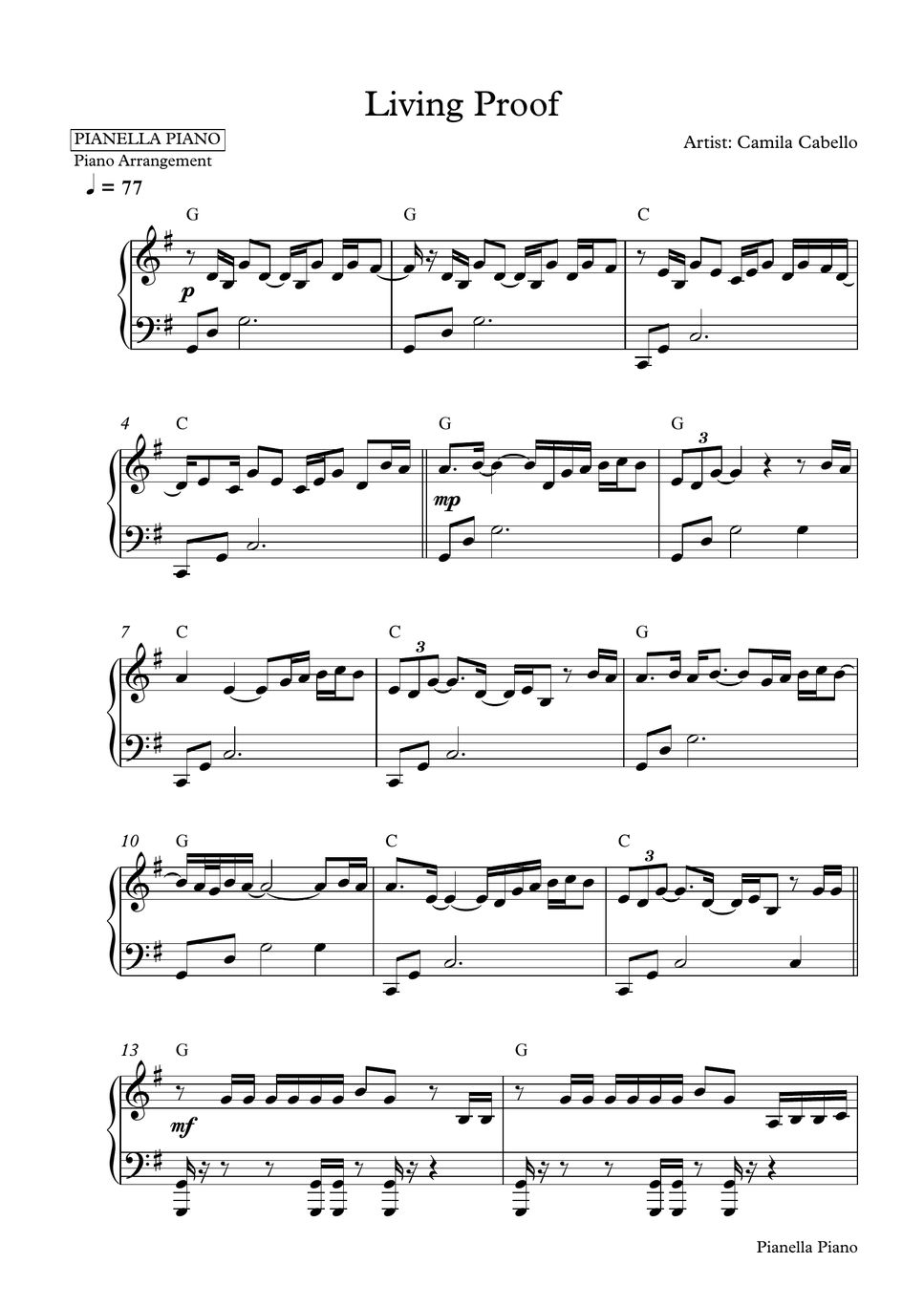 Camila Cabello - Living Proof (Piano Sheet) Sheets by Pianella Piano