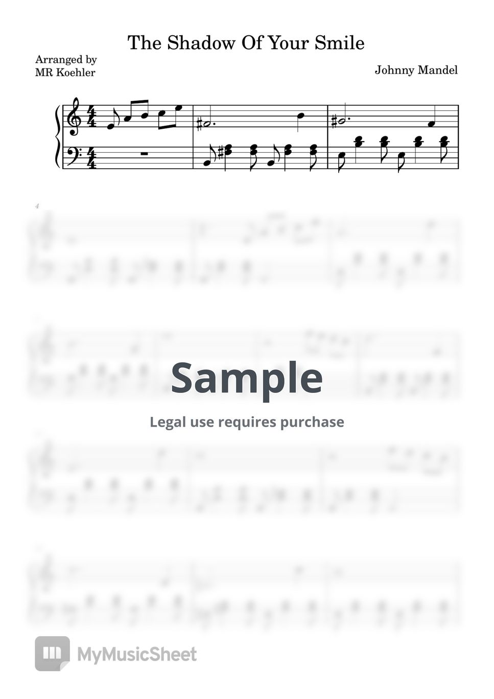 Johnny Mandel - The Shadow of Your Smile (Easy Version) Sheet Music by ...