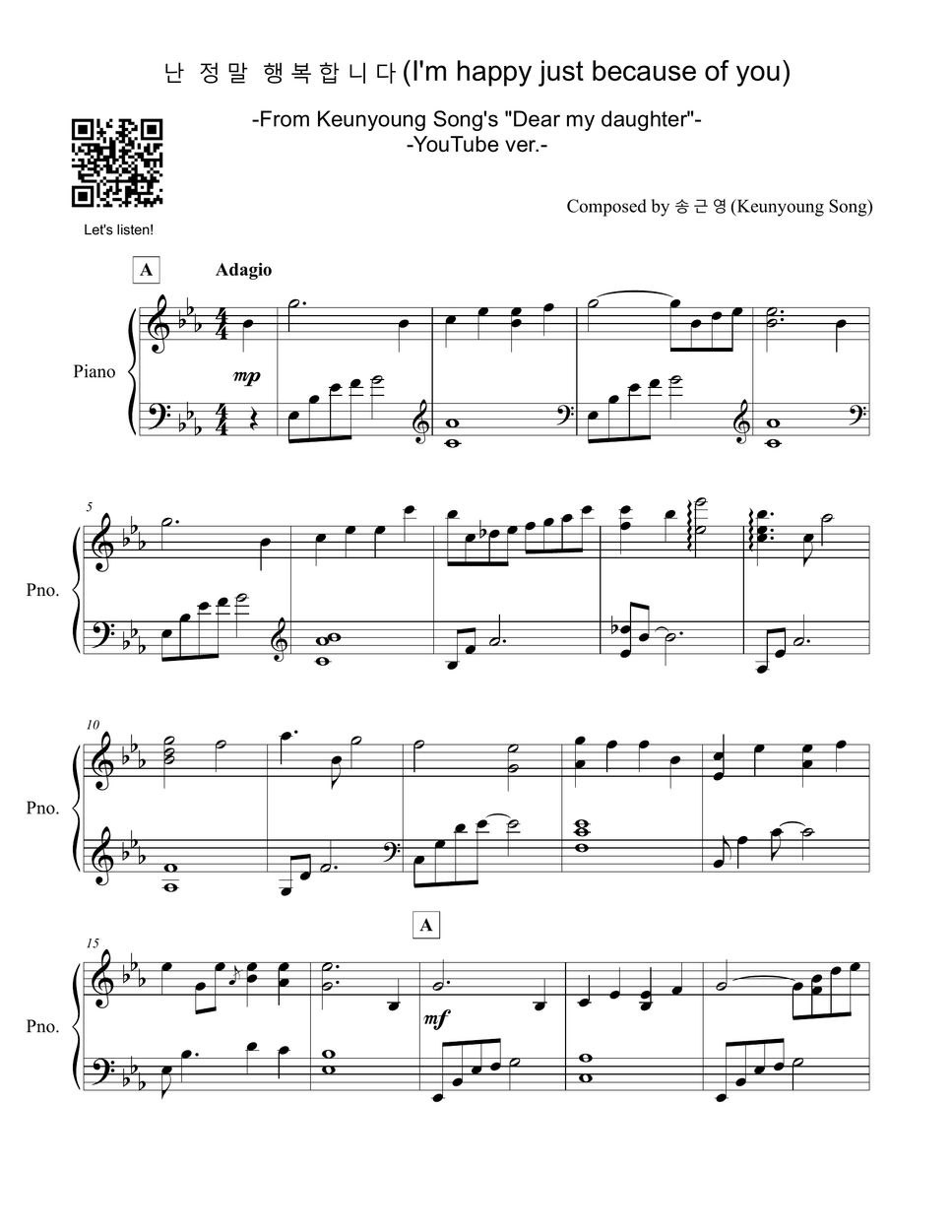 Keunyoung Song(송근영) - 난 정말 행복합니다(I'm happy just because of you) (1st Album) Sheet by Keunyoung ...