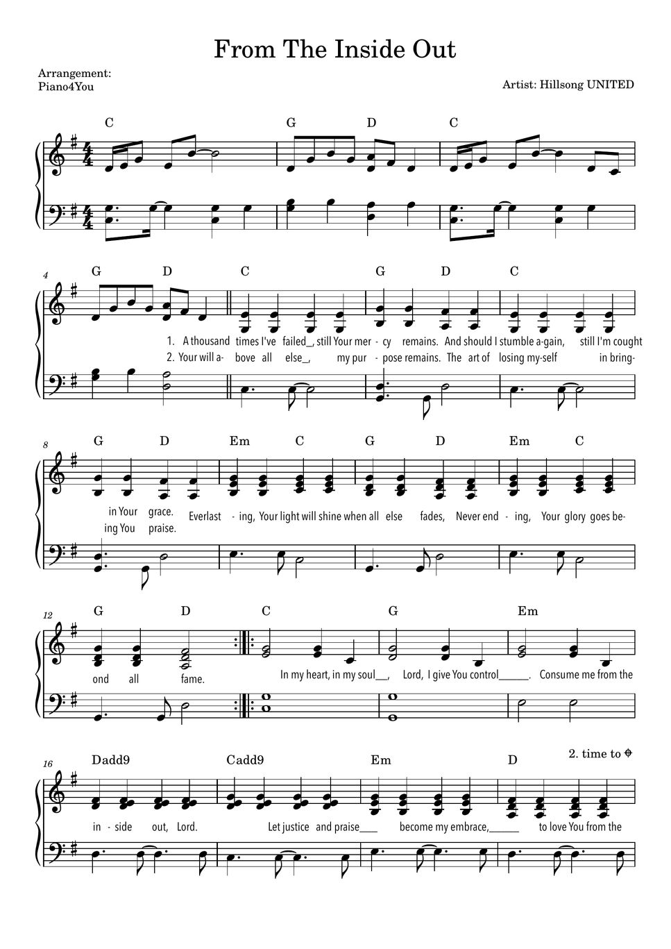 Hillsong UNITED - From The Inside Out (Key of G) Sheets