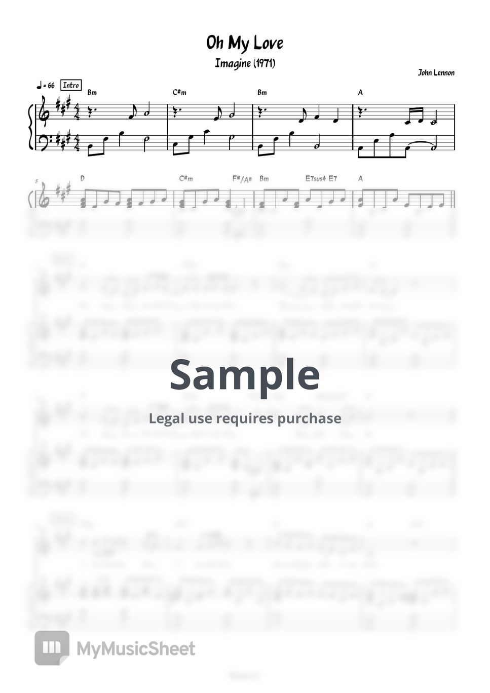 John Lennon - Oh My Love (Piano & Vocal) 악보 by Meowscore