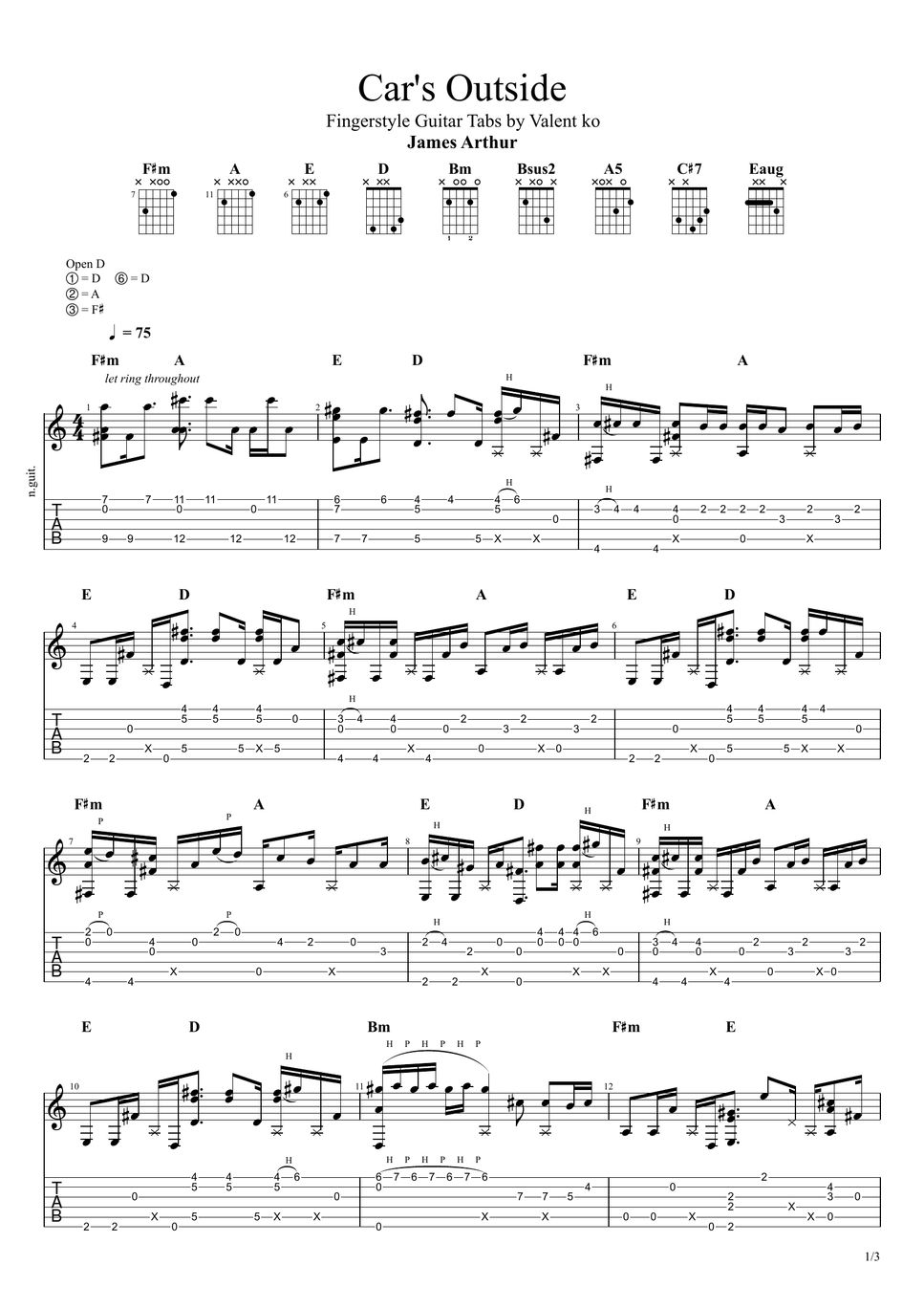 James Arthur - Car's Outside Sheets by Valent Ko