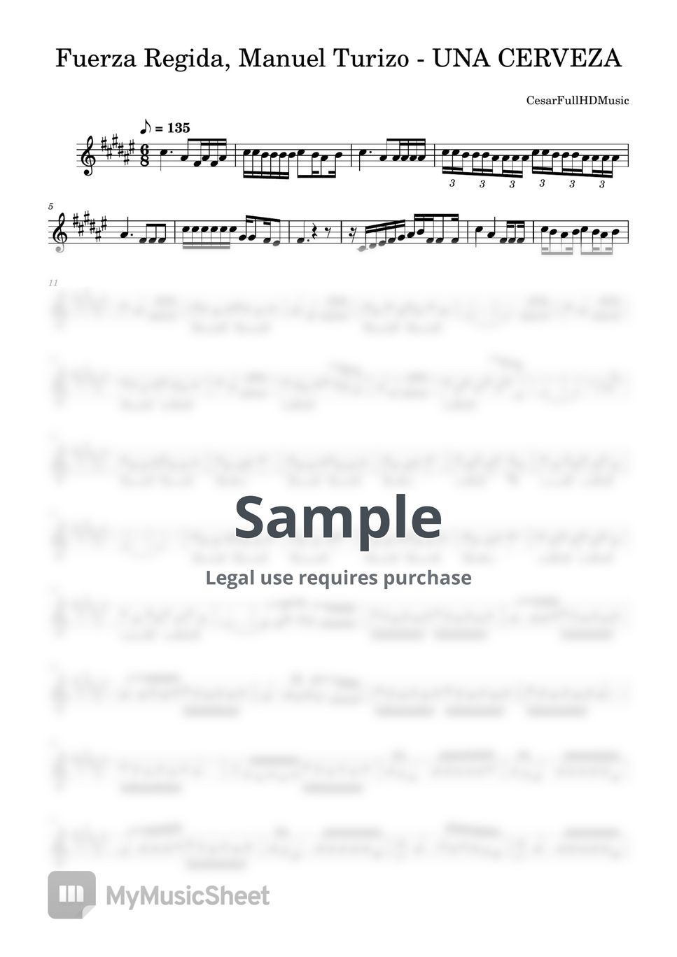 Fuerza Regida, Manuel Turizo - UNA CERVEZA Sheet Music