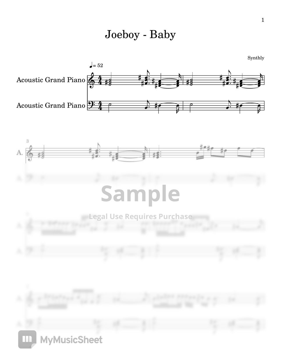 Joeboy - Baby (EASY PIANO SHEET) Sheet Music by Synthly