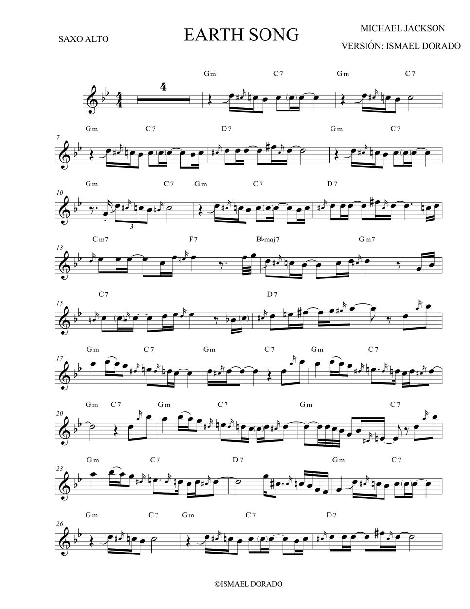 Earth Song - Michael Jackson (Alto Sax) Sheet by Ismael Dorado