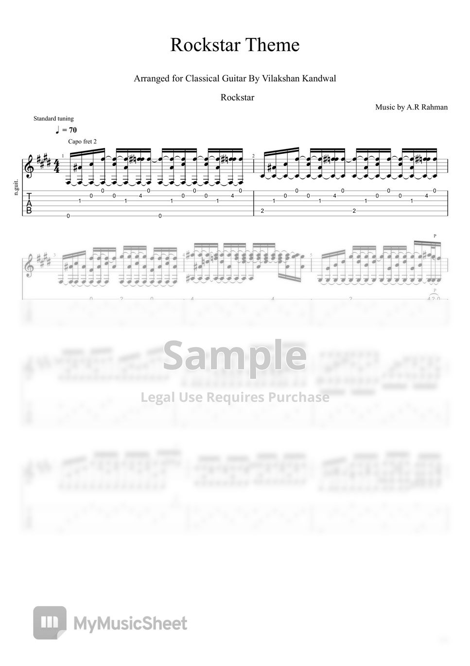 A.R Rahman - Rockstar End Theme Sheets by Vilakshan Kandwal