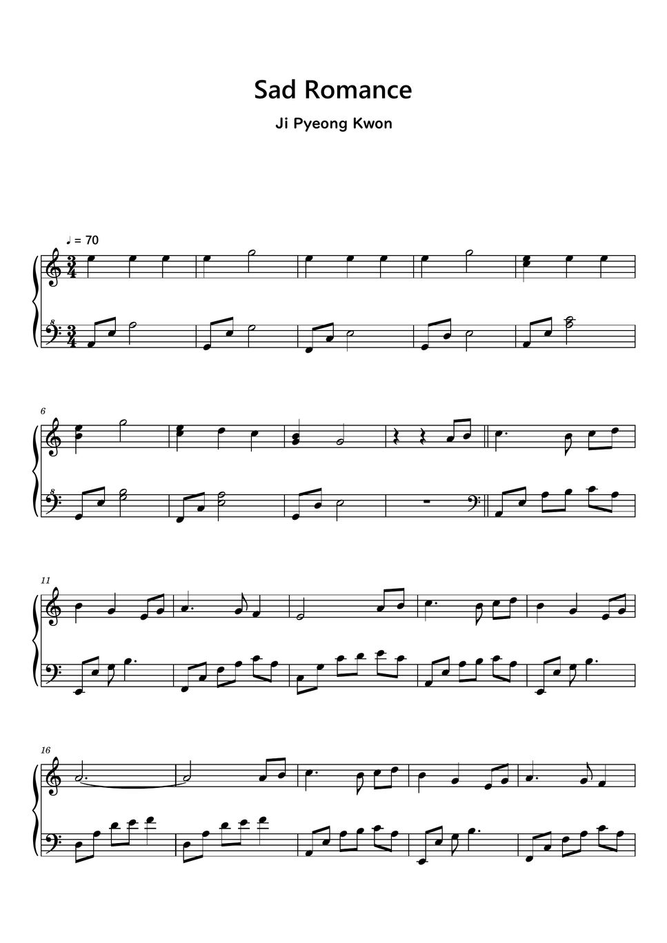 Ji Pyeong Kwon - Sad Romance (Sheet Music, MIDI,) نوتة by sayu