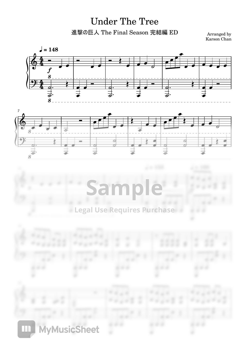 SiM - Under The Tree (進撃の巨人 The Final Season 完結編 ED) Sheets by Karson Chan