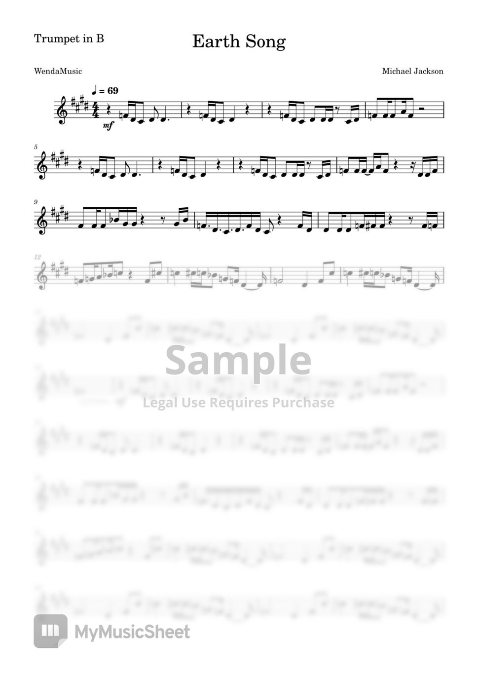 Michael Jackson - Earth Song (Trumpet in B) 악보 by WendaMusic