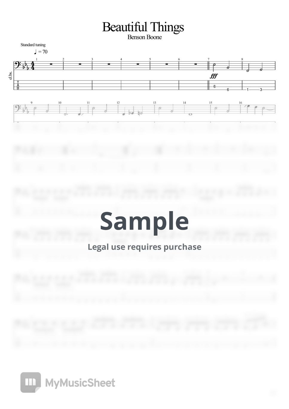 Benson Boone - Beautiful Things Tab + 단선 악보 by BassBlur