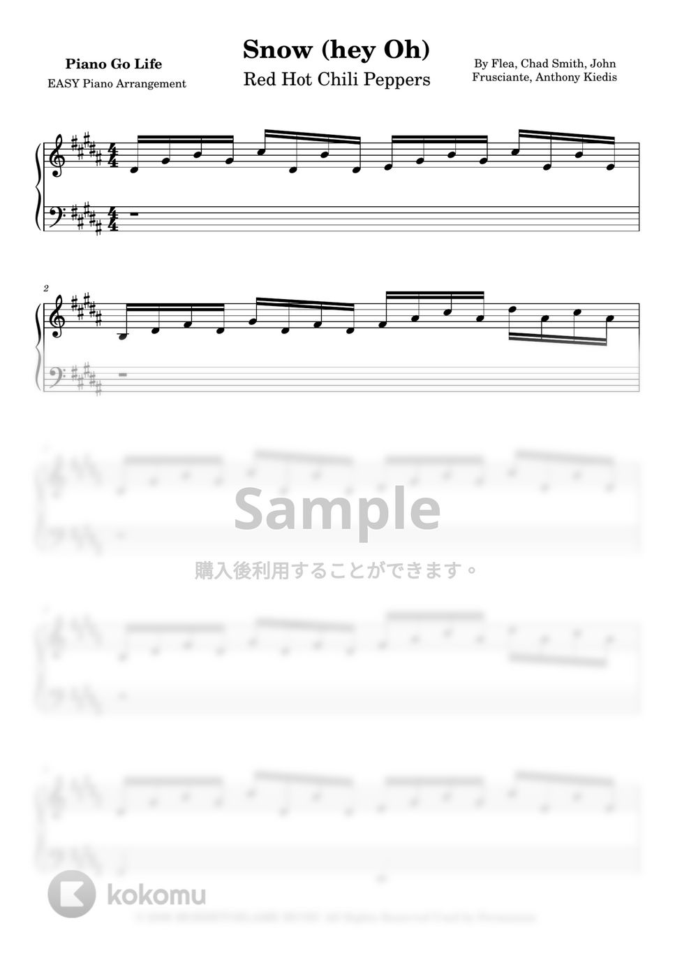 Red Hot Chili Peppers - Snow (Hey Oh) (EASY) 楽譜 by Piano Go Life