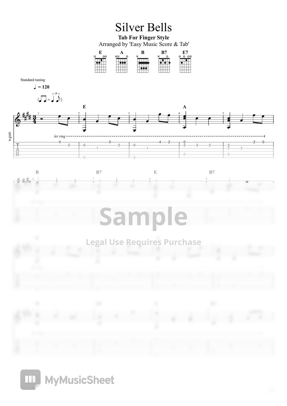 Christmas Carol - Silver Bells (Tab for Easy Finger Style) Tab + 1staff ...