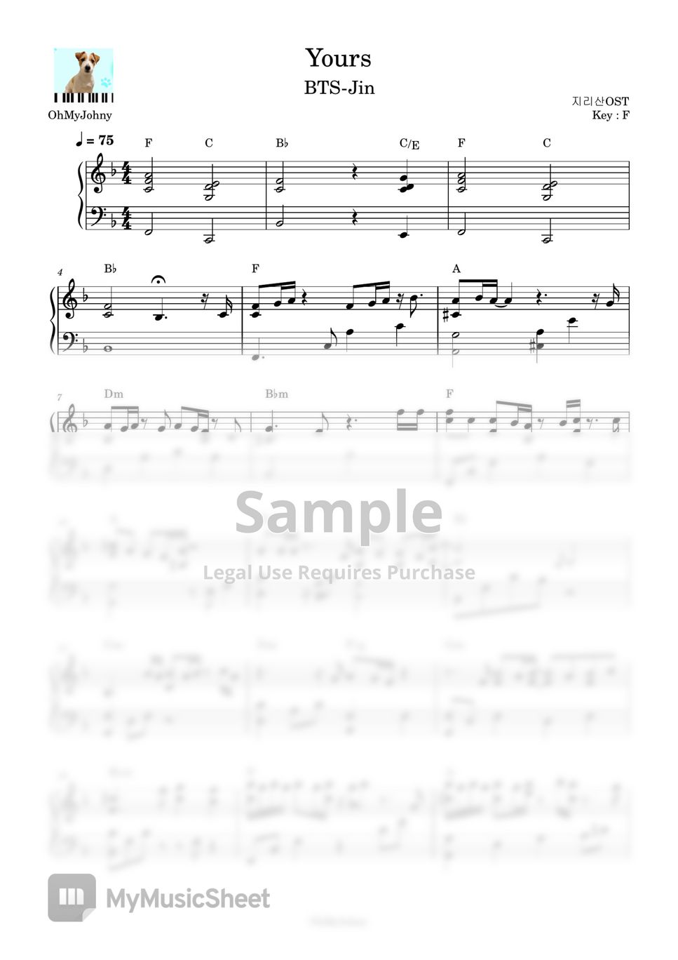 BTS JIN 진 - Yours (Jirisan OST) Sheets by OhMyJohny