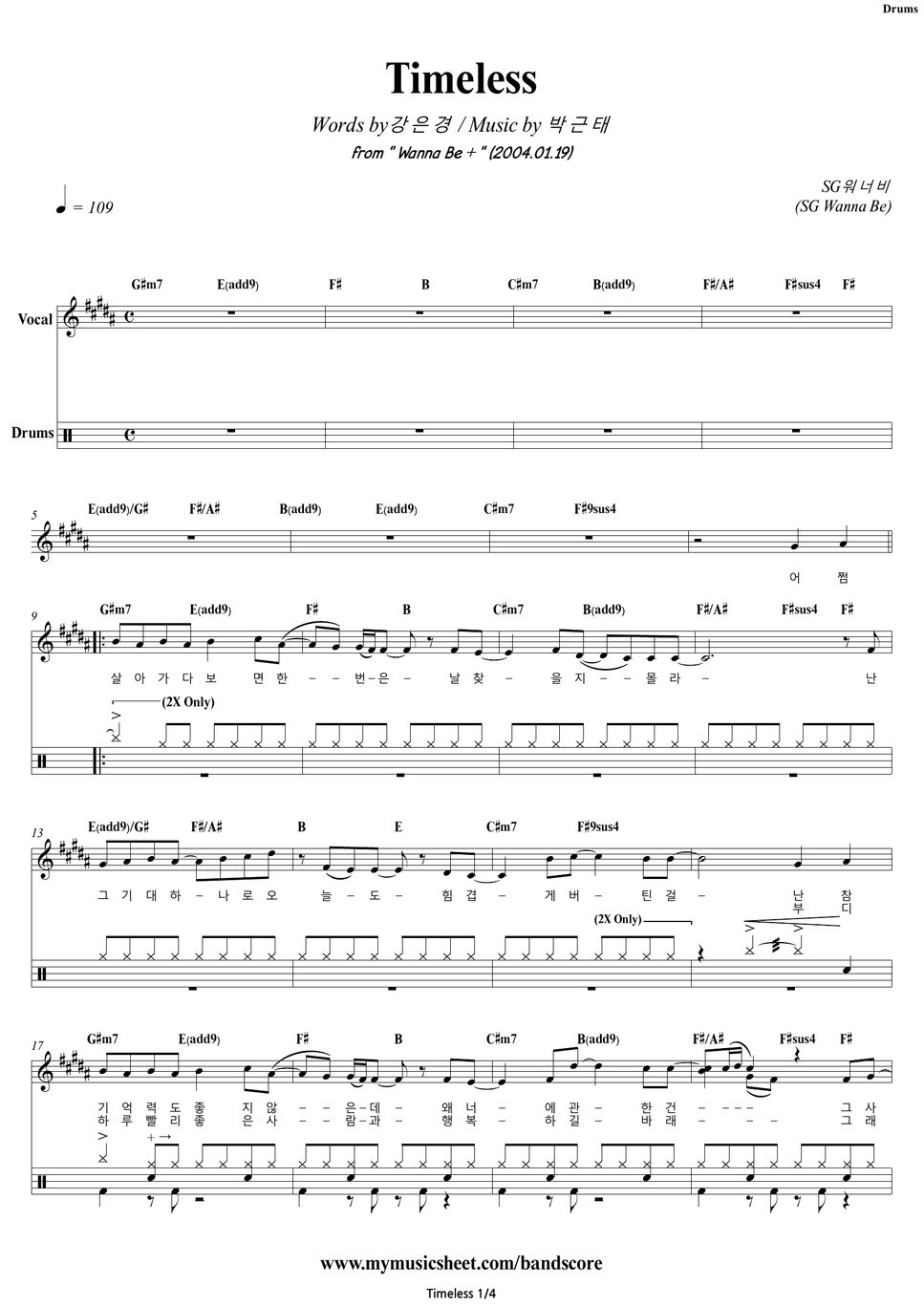 SG Wanna Be - Timeless | Drums Sheet