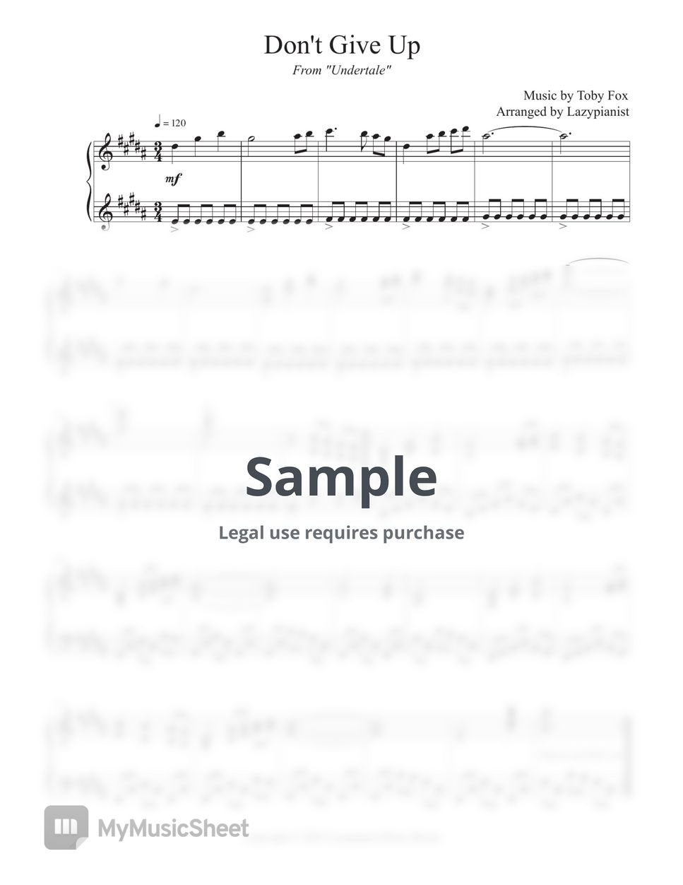 Toby Fox - Don't Give Up (From "Undertale") Sheet Music by Lazypianist