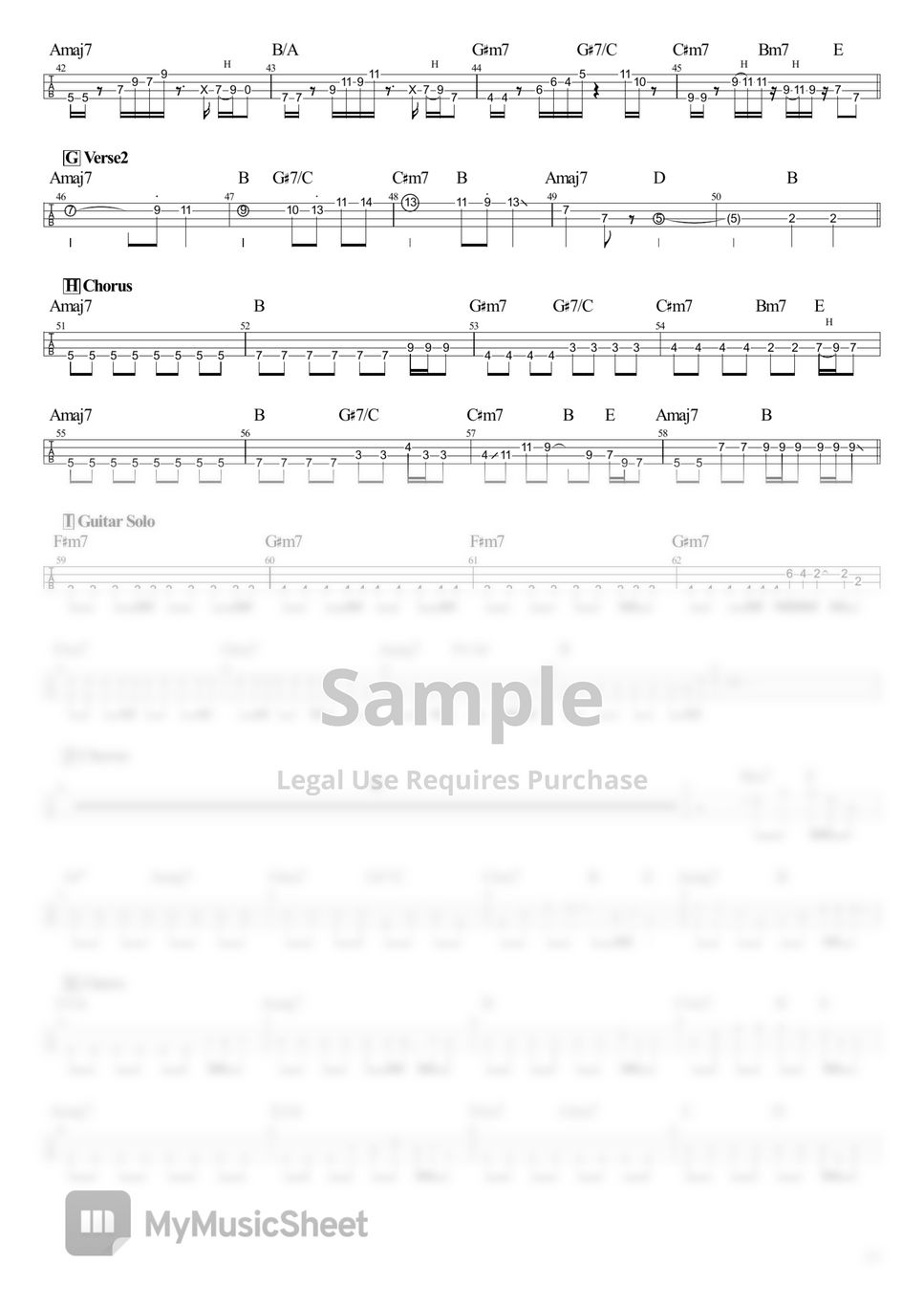 結束バンド フラッシュバッカー Tabのみ ベース Tab譜 4弦 Partitura By Ts Bass Score