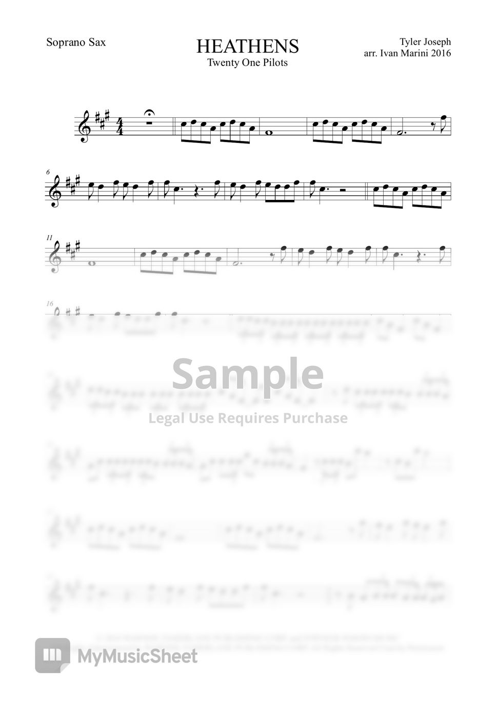 Twenty One Pilots - HEATHENS (for Soprano Sax or Tenor Sax) แผ่น by ...