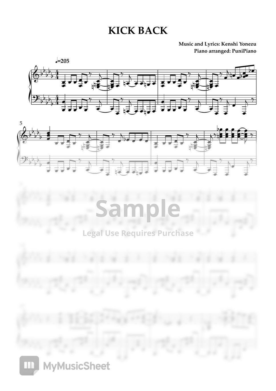 Kenshi Yonezu - KICK BACK Sheet Music by PuniPiano
