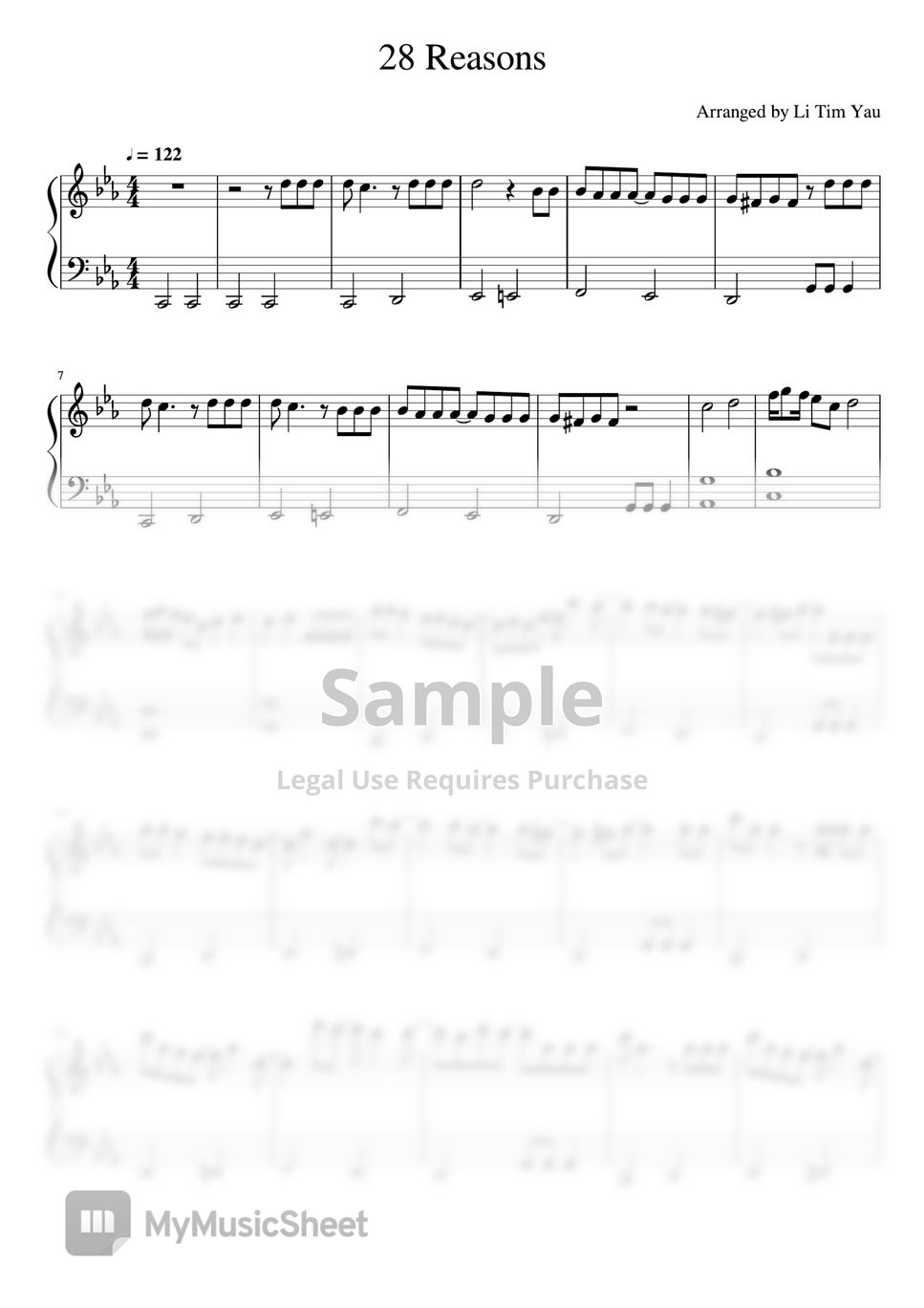 SEULGI (슬기) - 28 Reasons (Piano Cover) Sheet Music by Li Tim Yau