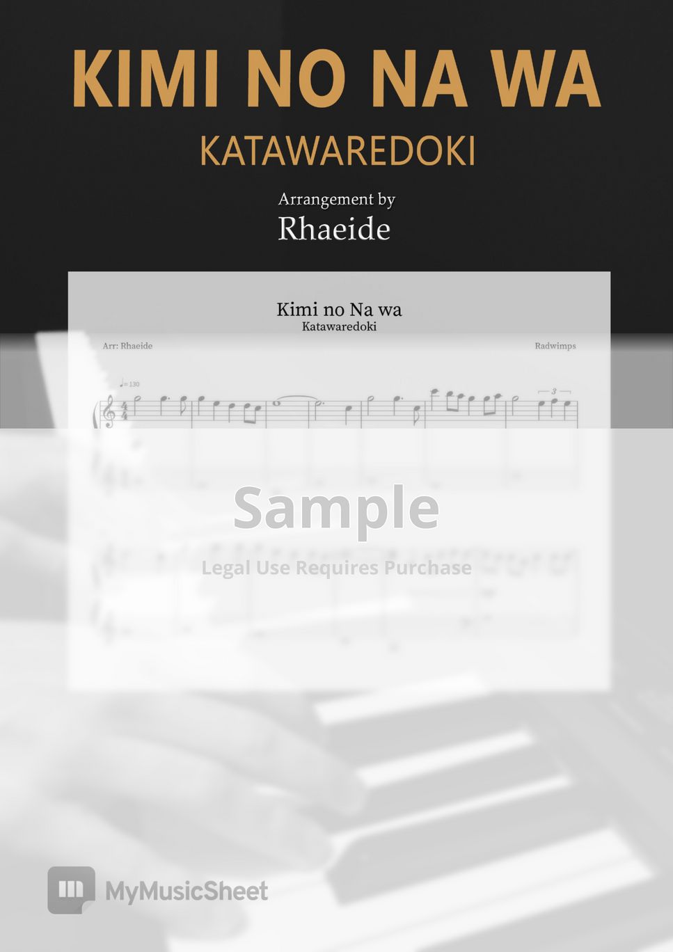 Kimi no Na wa 君の名は。 - Katawaredoki かたわれ時 Sheet Music by Rhaeide