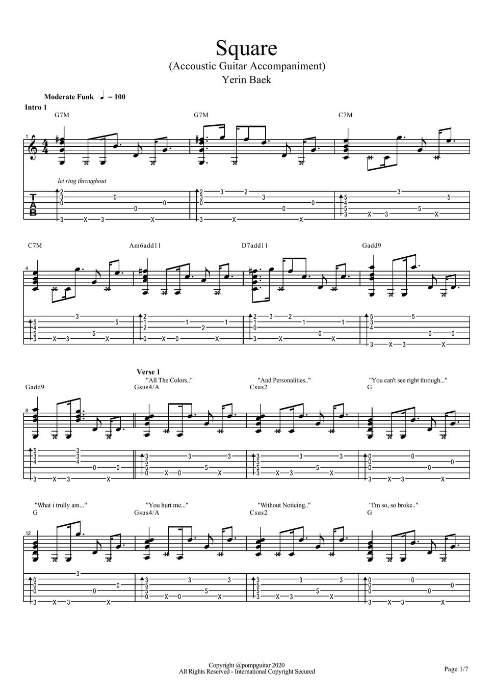 백예린 - Square (Guitar) Sheet by TaeHyun Taylor Lee