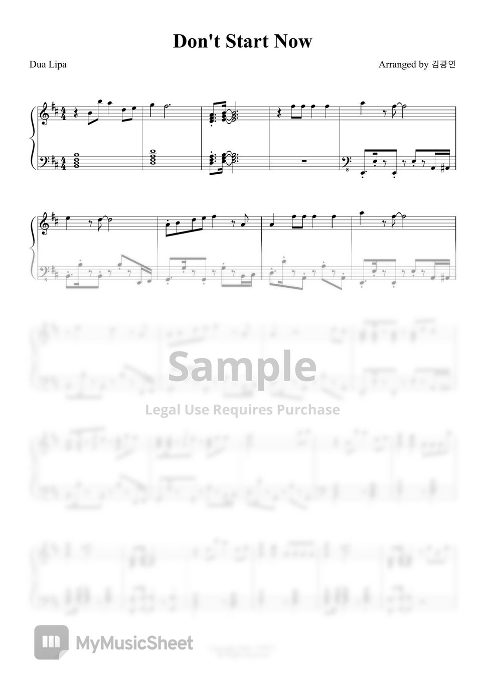 Dua Lipa - Don't Start Now 楽譜 by 김광연