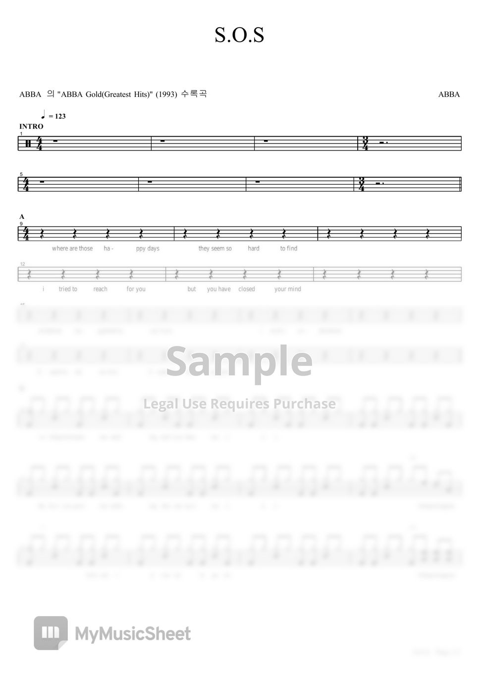 ABBA - SOS Sheet Music by COPYDRUM