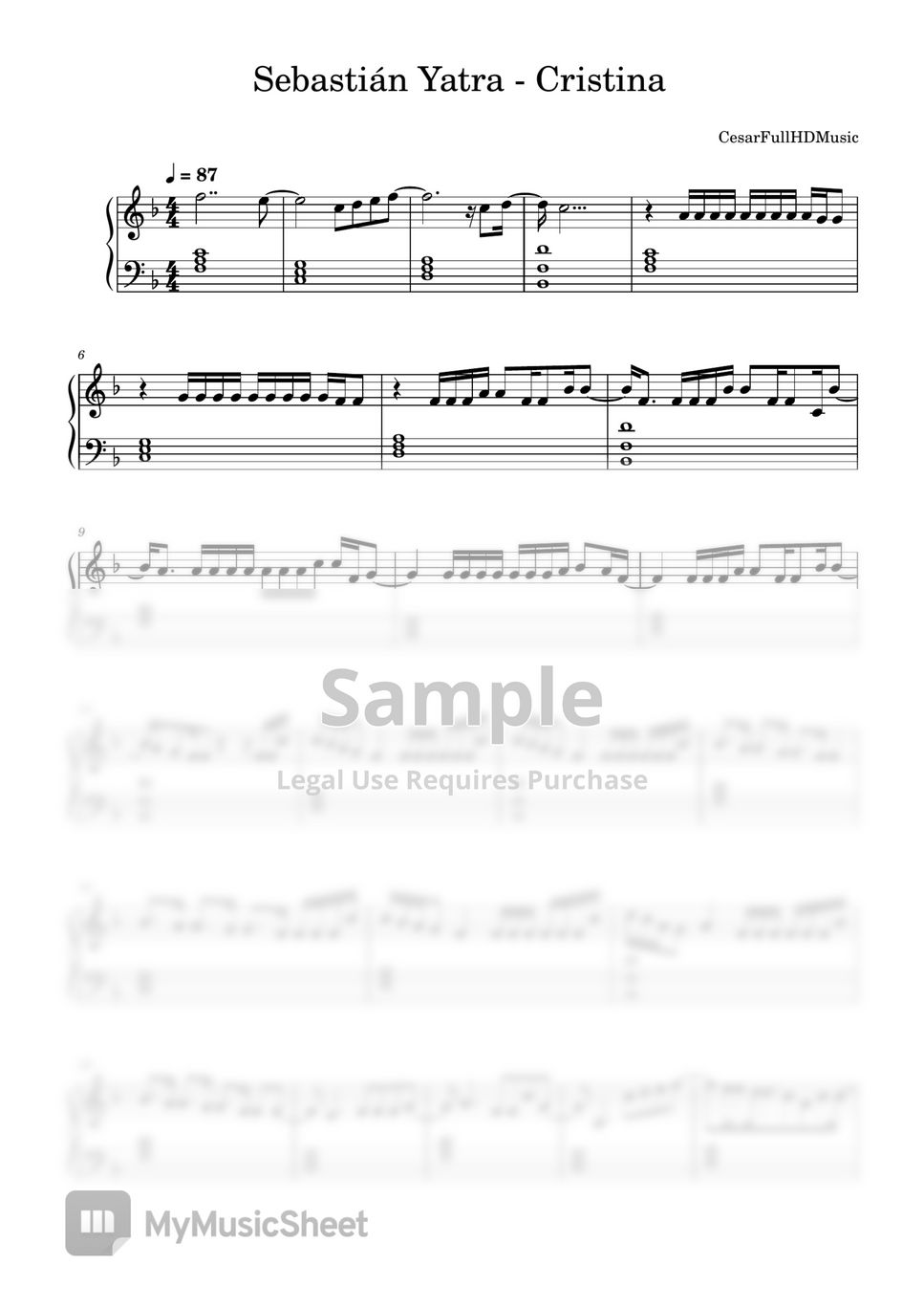 Sebastián Yatra - Cristina Sheet Music
