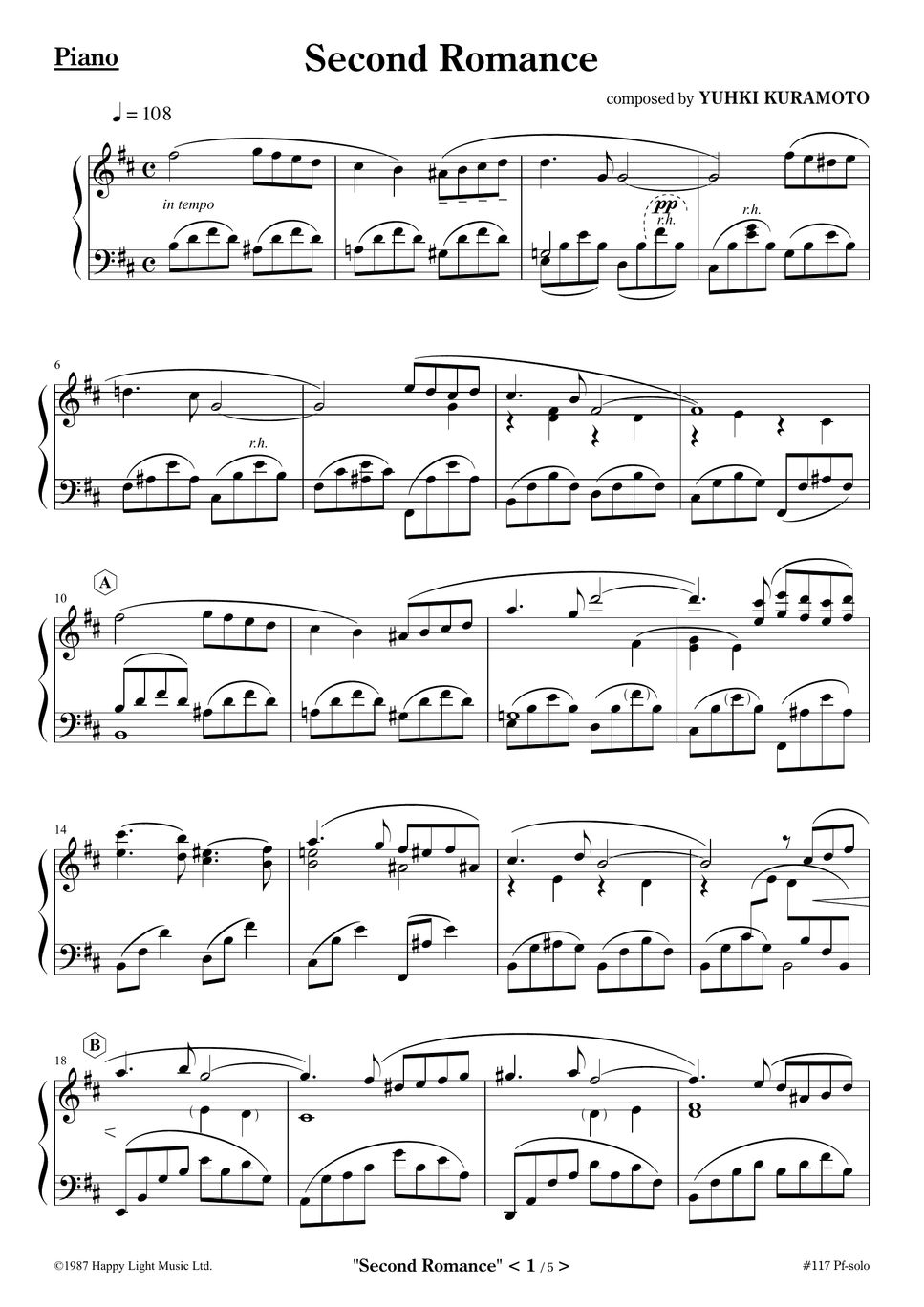 Yuhki Kuramoto (유키 구라모토) - Second Romance Notenblatt