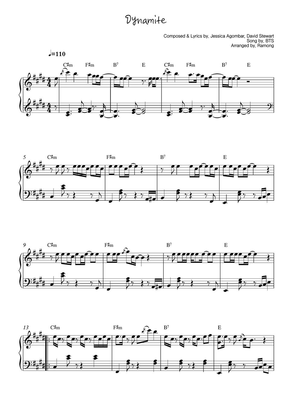 BTS - Dynamite (Easy ver include) Sheet by Ramong