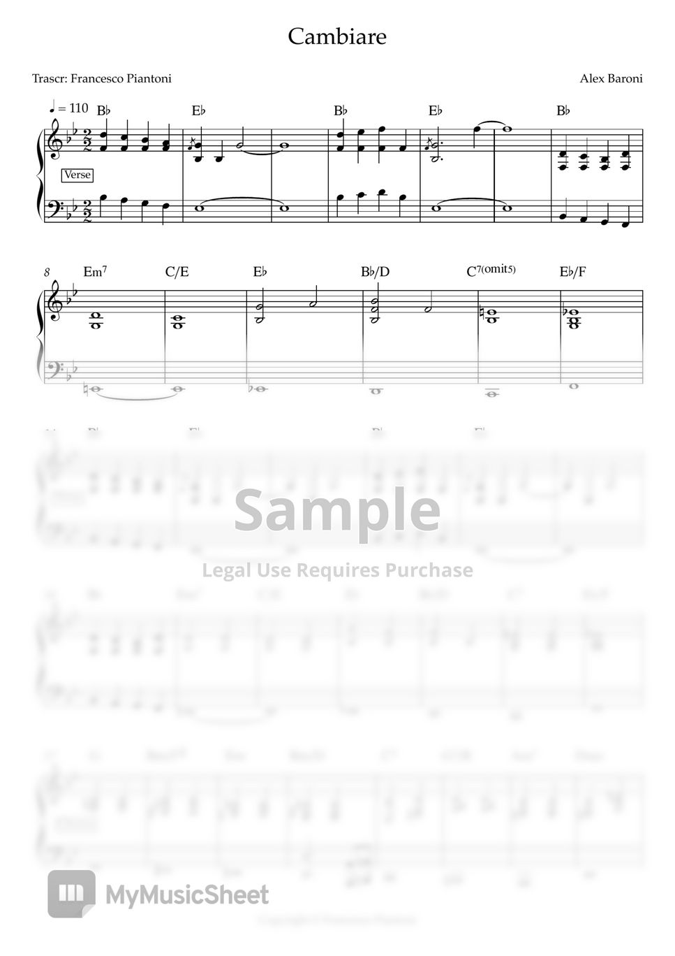Alex Baroni - Cambiare (spartito pianoforte) Sheet Music by Francesco ...