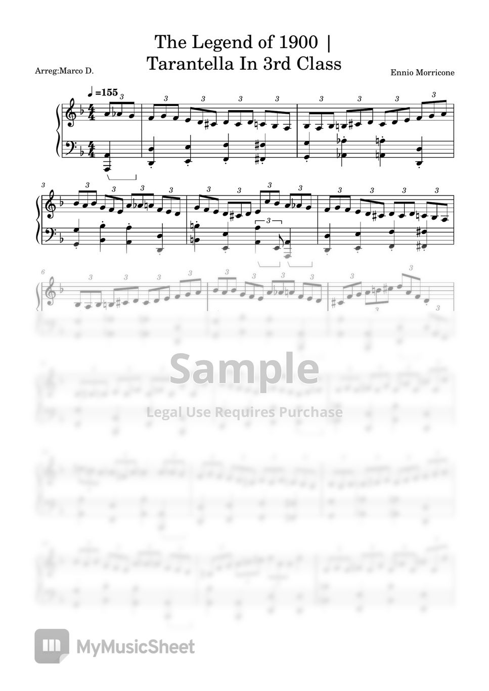 Ennio Morricone - The Legend of 1900 | Tarantella In 3rd Class Sheets by Marco D.