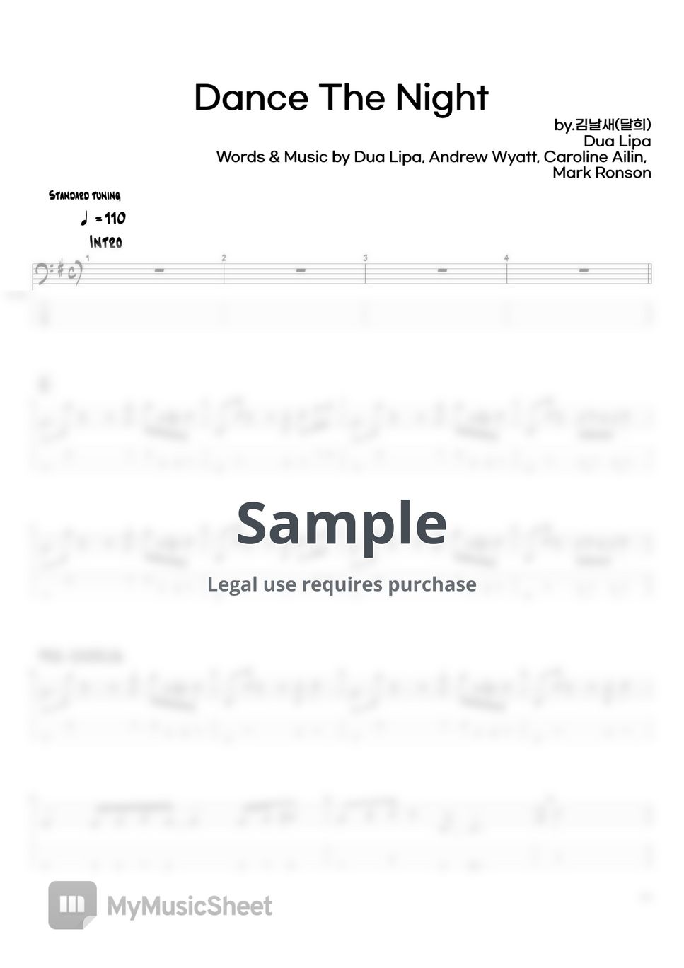 dua lipa - dance the night (Barbie OST) Tab + 1staff by 김날새