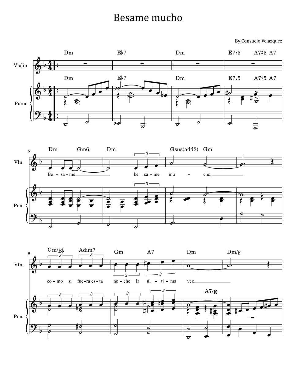 Consuelo Velazquez - Besame Mucho (For Piano and Volin - With Chord and ...