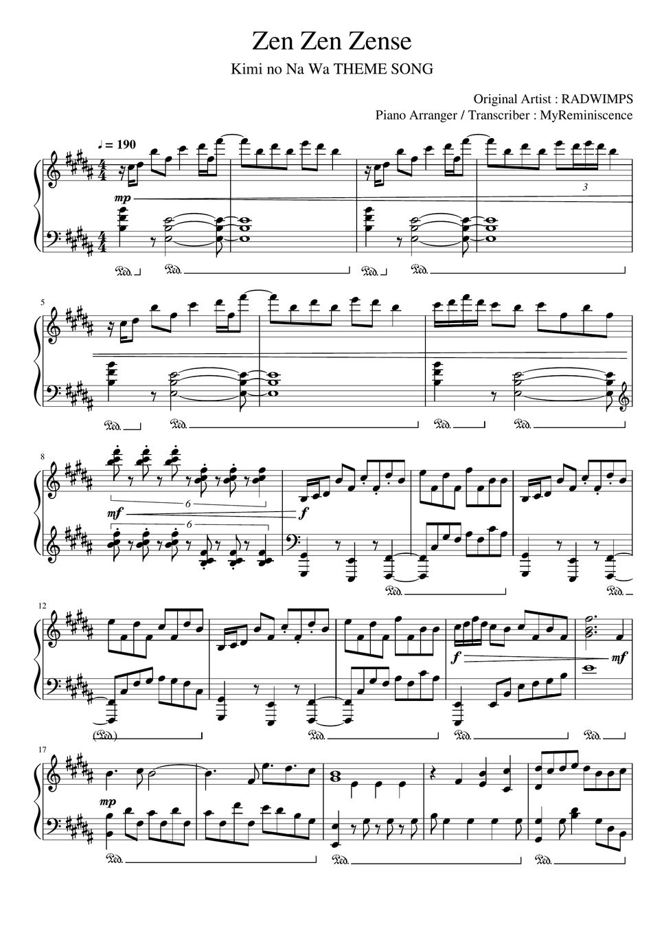 RADWIMPS - Zen Zen Zense (Kimi no Na wa) نوتة by Aoryn (MyReminiscence)
